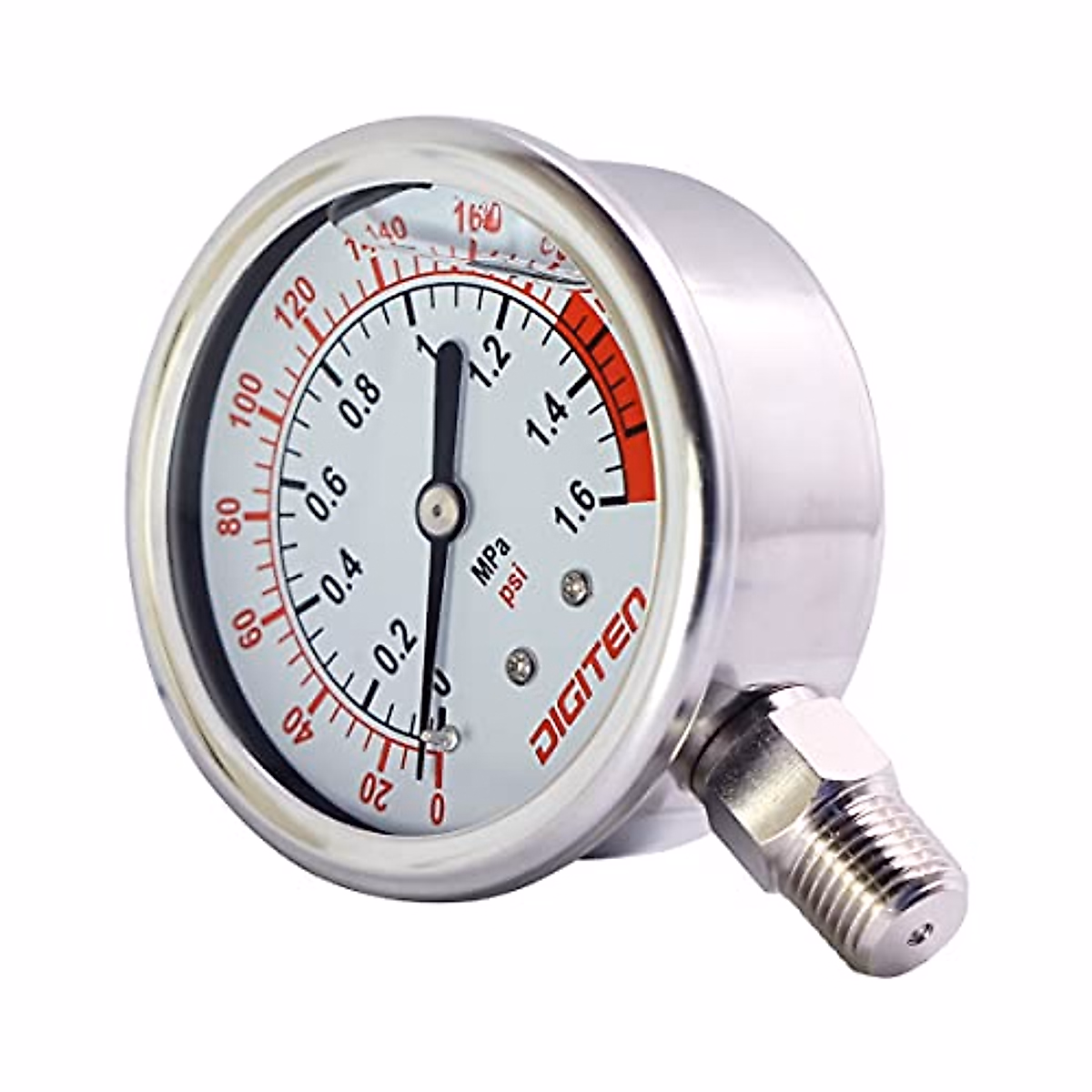 DIGITEN 3/8" Water Pressure Gauge Meter 0-1.6MPa 0-220psi for Reverse Osmosis System Pump ¡­
