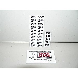 (25) Snack Vending Machine $2.00 / $2.05 Price Labels!