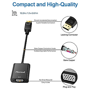 Moread DisplayPort (DP) to VGA Adapter, 2 Pack, Gold-Plated Display Port to VGA Adapter (Male to Female) Compatible with Computer, Desktop, Laptop, PC, Monitor, Projector, HDTV - Black