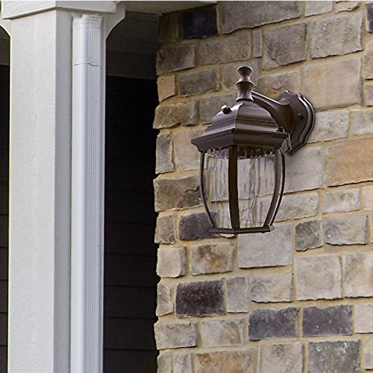 Maxxima LED Outdoor Wall Light - Features Clear Water Glass, 3000K Warm White, 580 Lumens, Dusk to Dawn Photocell Light Sensor, Patio or Porch Sconce Fixture, Ideal for Exterior Decor Lighting - Brown