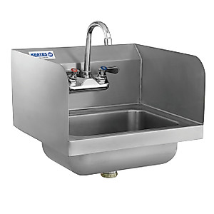 Kratos 28W-089 NSF Commercial Hand Sink with Gooseneck Faucet - 14"Wx10"Dx5"H Bowl - 7-3/4" Side Splashes
