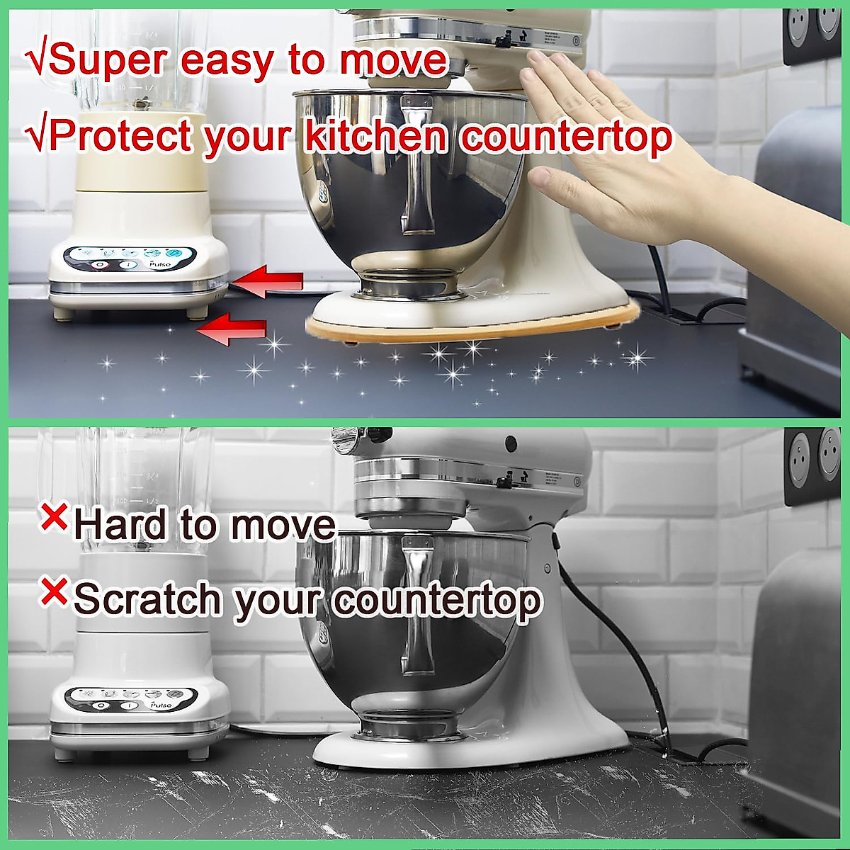 Bamboo Mixer Slider Mat for Kitchen Aid Stand Mixer 4.5-5 Qt, Countertop Mixers Accessories and Attachments, Mixer Mover Sliding Tray Pad for Kitchen Appliances