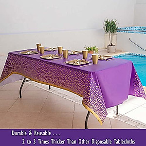 ZULADISE 2 Pack Purple Table Cloths for Parties Disposable Purple Plastic Tablecloth Premium 8ft Purple and Gold Tablecloth for Graduation, Birthday Party Table Cover for Rectangle Tables