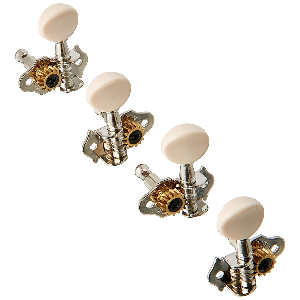 Grover, 9NW, Professional STA-TITE #9 Series Geared Ukulele Pegs, Nickel/White Buttons