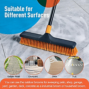 CLEANHOME 18" Push Broom Outdoor for Floor Cleaning with Extendable Long Handle, Stiff Bristle Heavy Duty Broom for Bathroom, Kitchen, Tub, Tile, Patio, Deck, Concrete, Industrial