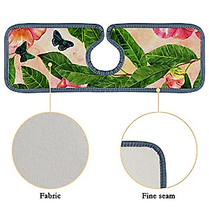 Absorbent Kitchen Faucet Mat 3 Pieces Watercolor Camellia Flowers Faucet Sink Splash Guard Bathroom Counter and RV,Faucet Counter Sink Water Stains Preventer