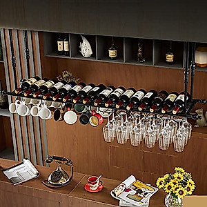 Ceiling Wine Rack, Black Hanging Cup and Glass Goblets Stemware Holder ，Red Wine Bottle Drink Storage Shelf， Bar Restaurant Decorative Display Organizer (Size : 60x30cm)