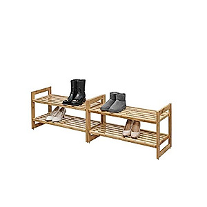 TRINITY Basics 2-Tier Stackable Bamboo (2 Pack) Shoe Rack