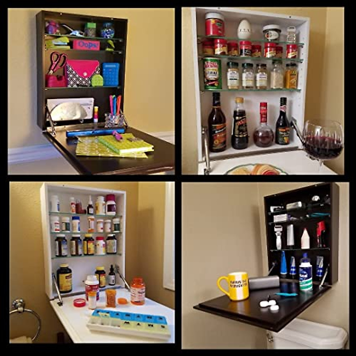 Flip Frame - 21" Espresso Medicine Cabinet, Wall Storage Desk, Over Toilet Cabinet, Spice Organizer