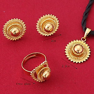 Huangshanshan Necklace Pendants Earrings Ring Set Gold Filled Plated Jewelry African Ethiopia Flower Jewelry Set