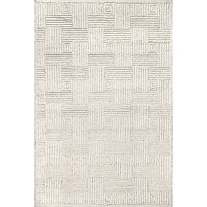 nuLOOM Mallory Hand Hooked Wool Geometric High Low Textured Area Rug, 5' x 8', Ivory