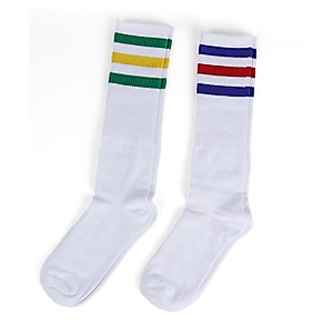 Leotruny Knee High Tube Socks: Over the Calf Retro Socks - Striped Tube Socks for Men Women White Blue Red