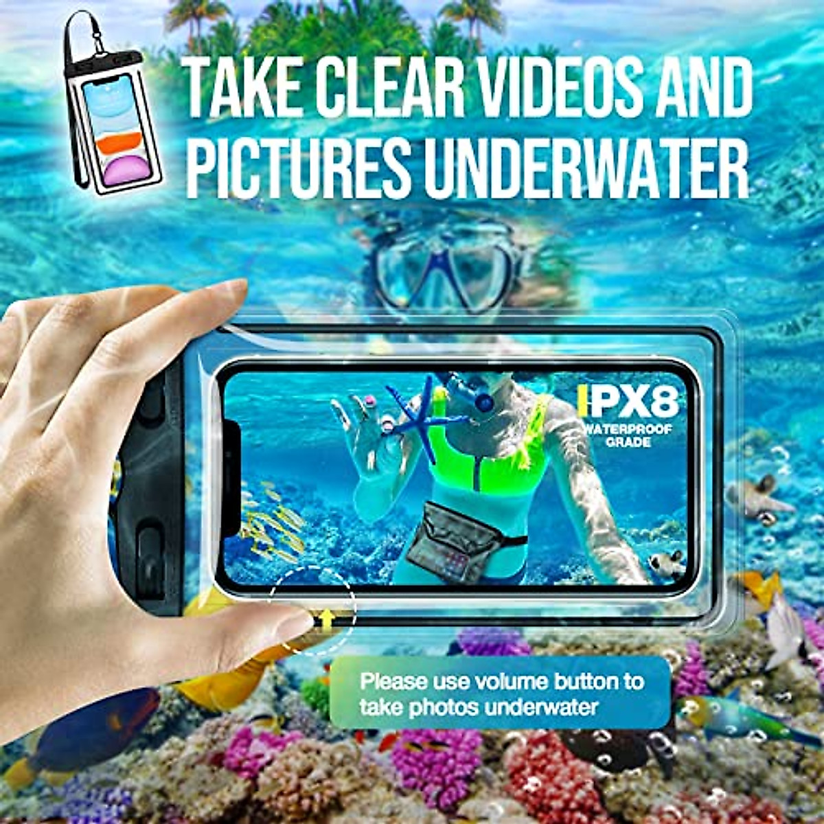 Hommtina Waterproof Phone Case Waterproof Bag,Waterproof Fanny Pack Waterproof Pouch with Adjustable Belt for Beach, Swimming, Boating, Fishing (2 * fanny pack(black+white)+2 * phone case(black))