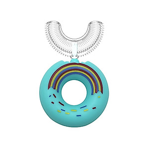 Children's U-Shaped Toothbrush for 0-12 Years Old Kids - Dinosaur/Donut U Shape Whitening Massage Toothbrush Soft Silicone Brush Head, 360° Oral Teeth Cleaning Design for Toddlers (E)