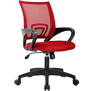 Home Mesh Office Chair Ergonomic Desk Chair Mid Back Computer Chair Task Rolling Swivel Chair with Lumbar Support Arms Modern Executive Adjustable Chair for Girl Adults Women(Red)