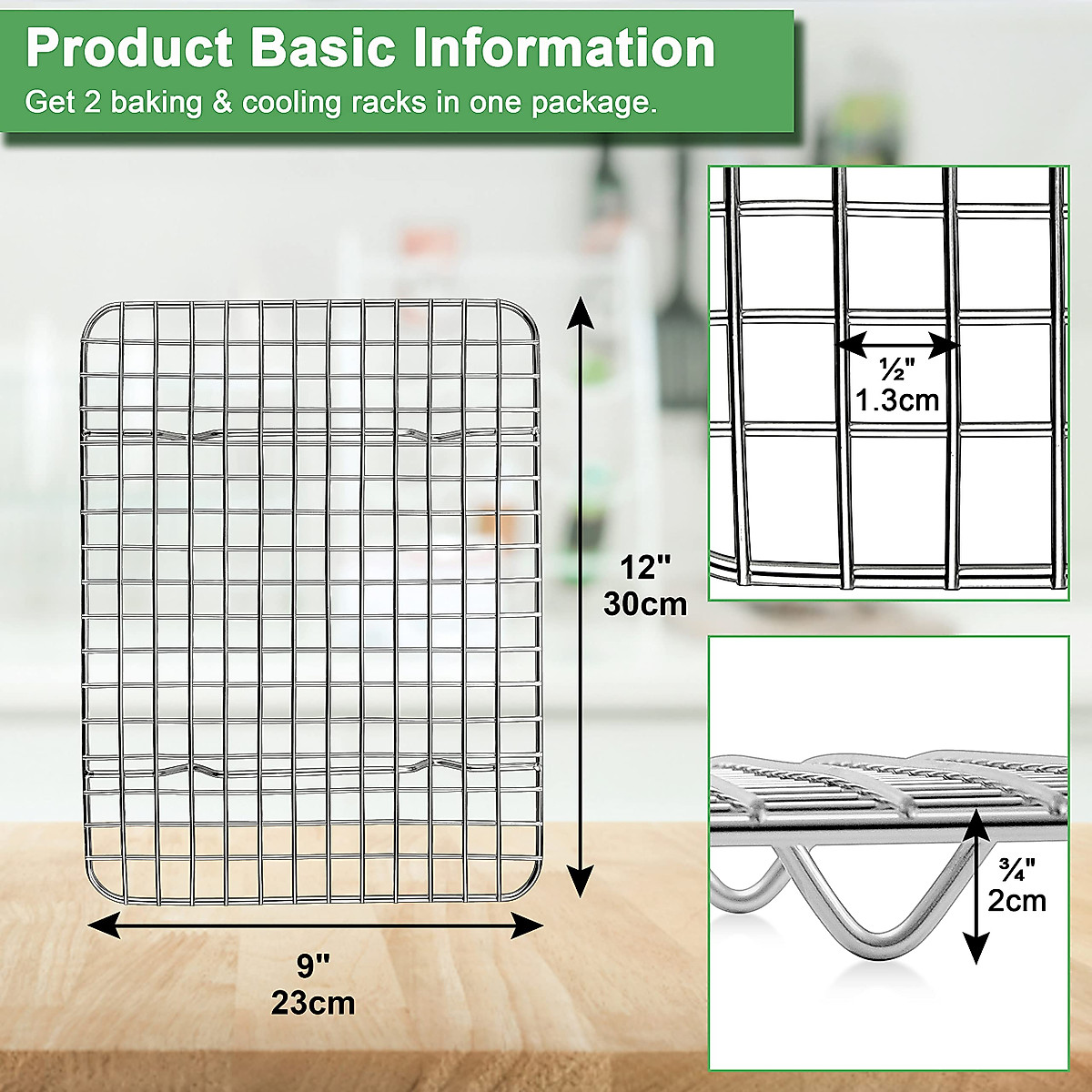 Homikit 2 Pack Wire Baking Rack, Stainless Steel 12" x 9" Bake Grill Rack for Cooking Roasting Grilling, Mesh Cooling Rack for Cookie Cake Bacon Meat Resting, Oven & Dishwasher Safe