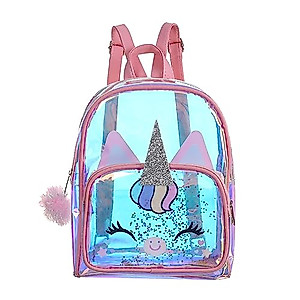 VALICLUD Clear Unicorn Backpack for Girl Holographic Backpack Clear Backpack Unicorn Transparent Backpack Clear Mini Backpack Casual Daypacks (Pink)