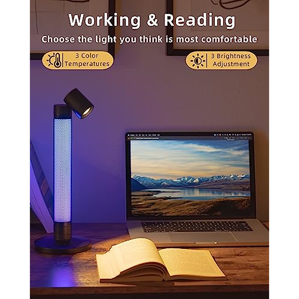Howdot Smart Table Lamp, 600LM Dimmable Reading Lamp with Induction Switch, Adjustable RGB Lamp with Music Sync, APP Control, Works with Alexa Google, Ambient Lighting for Gaming, Living, Bed Room