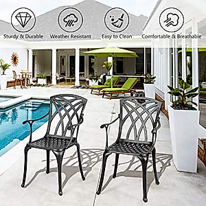 Giantex Set of 2 Outdoor Dining Chairs, Cast Aluminum Chairs with Armrest, 2-Pack Patio Armchairs for Garden, Backyard