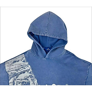 CUTEGAL Y2K Hoodie Denim Grunge Hoodie Streetwear Clothes Casual Oversize Blaze Print Pattern Skull Hoodie Unisex 2023AW (Blue,M,Medium)
