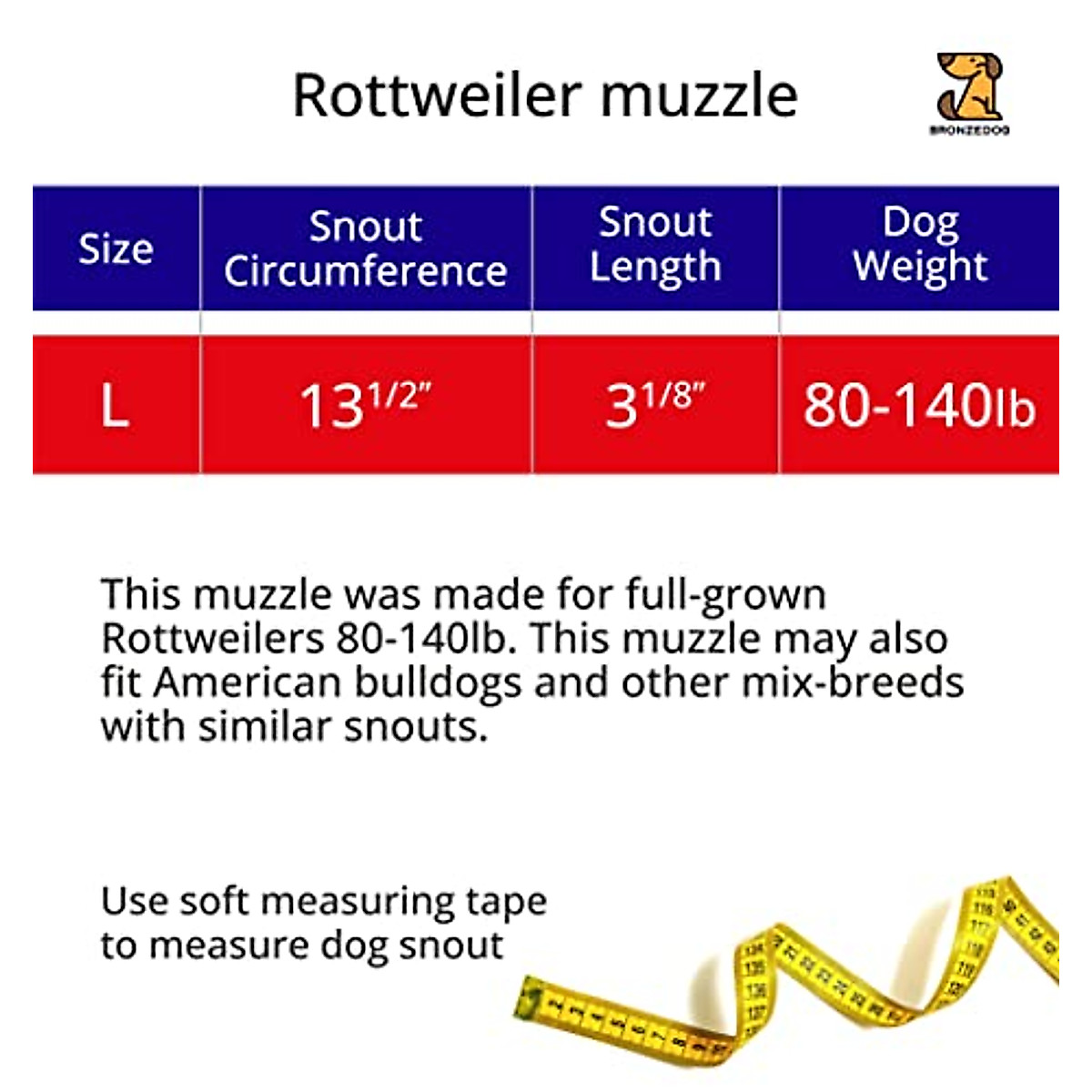 BRONZEDOG Rottweiler Dog Muzzle Adjustable Durable Metal Wire Basket for Large Dogs American Bulldog No Barking Muzzles (L)