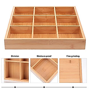 Cabilock Veggie Tray Bamboo Serving Tray Divided Platter Wooden Food Server with Handle Candy Bowl Sushi Plate 9 Compartments for Japanese Taco Dip Parties Chip Bowls for Parties