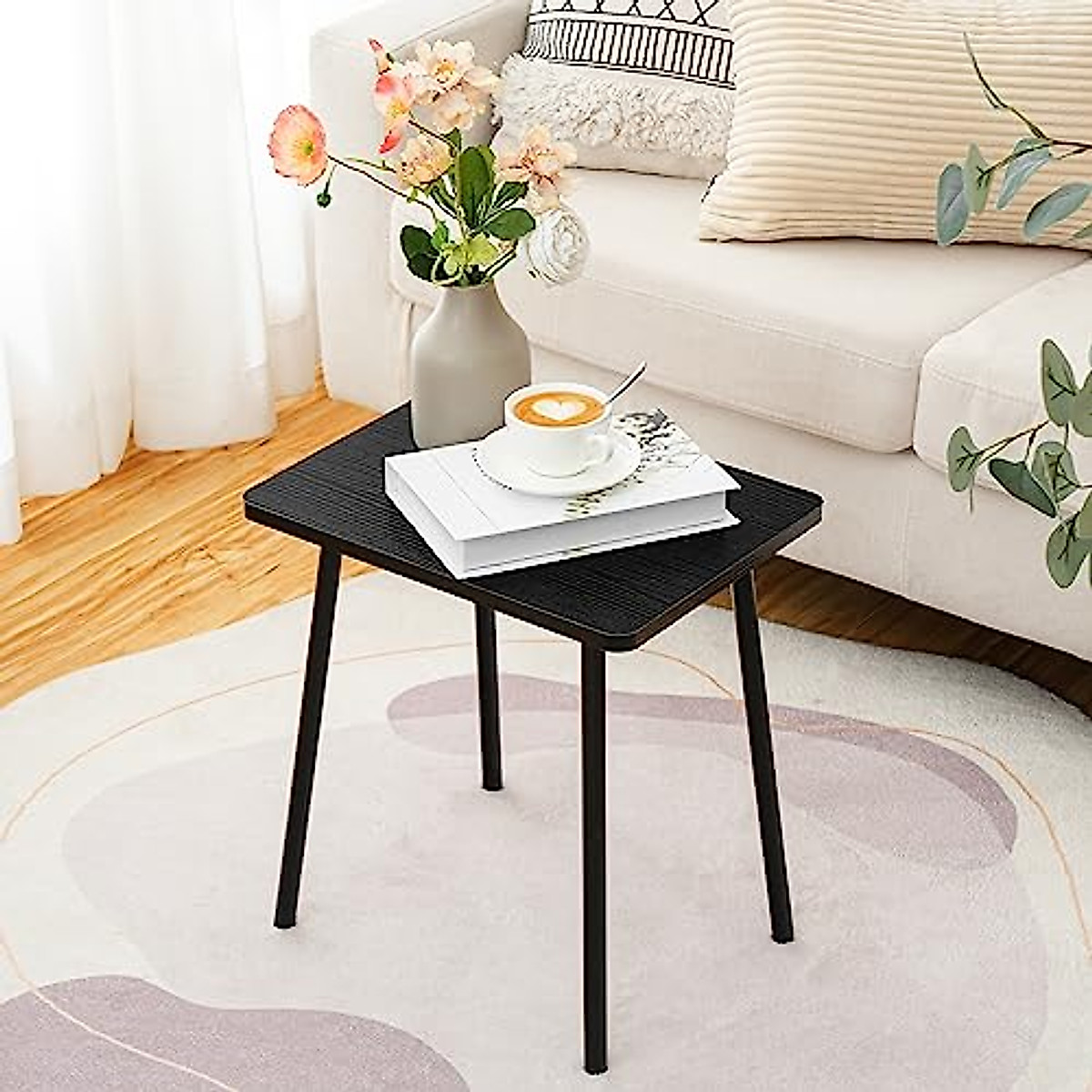 HOOBRO Side Tables Set of 2, Small Accent Table End Table for Small Spaces, Modern Minimalism Nightstand Beside Table for Living Room, Bedroom, Balcony, Easy Assembly, Black BB87BZP201