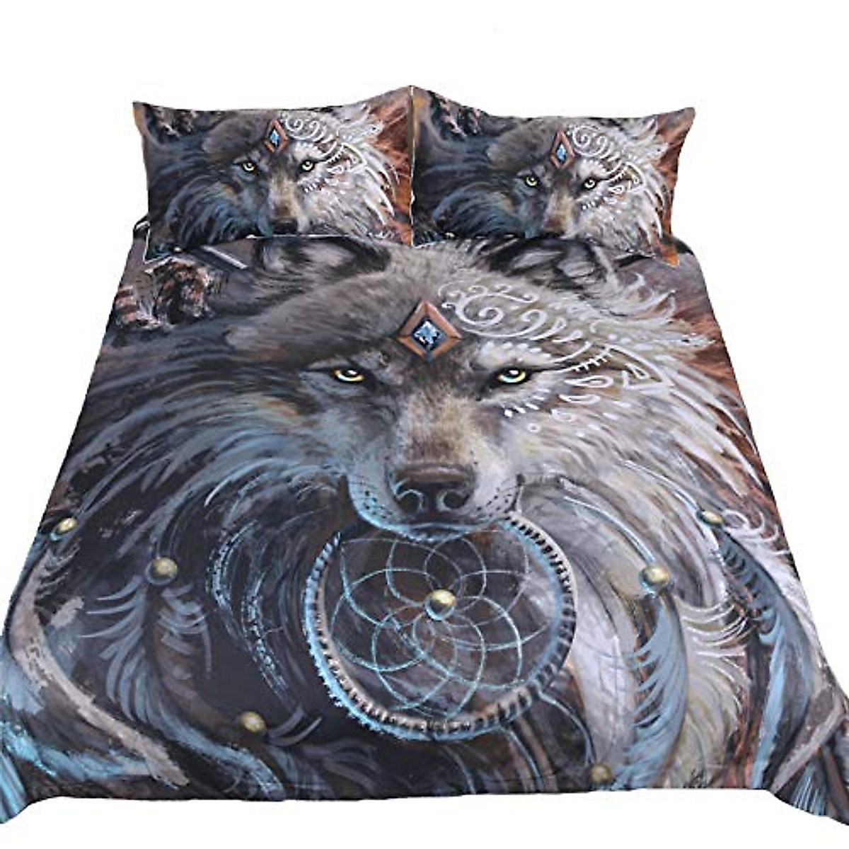 Wolf Warrior by SunimaArt,3PC Bedding Sheet Duvet Cover Set .Included:1*Duvet Cover,2*Pillowcase(no Comforter Inside) ((Queen))