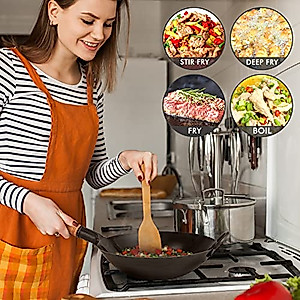 Hodebe Carbon Steel Wok Pan – 14 “ Woks and Stir Fry Pans - Chinese Wok with Round Bottom Pow Wok - Traditional Chinese Japanese Woks - Black Steel Wok