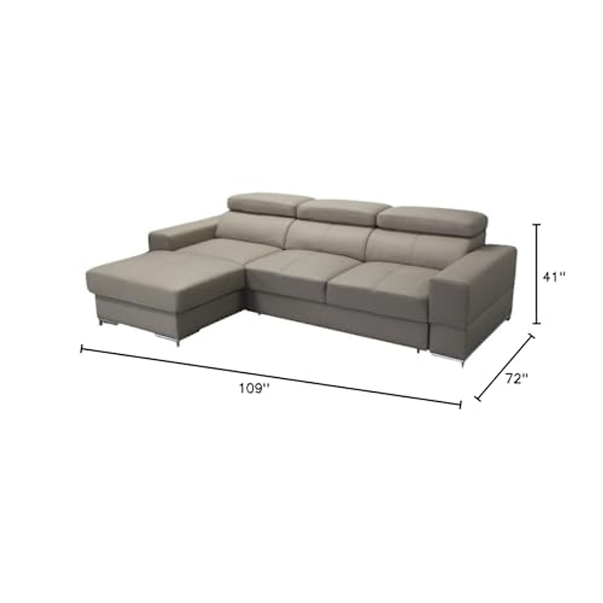 DOLMAR BAZALT Beige Modern Full Grain Leather Sectional, Full Size Sleeper Sofa with Storage, Left Corner Made in Europe