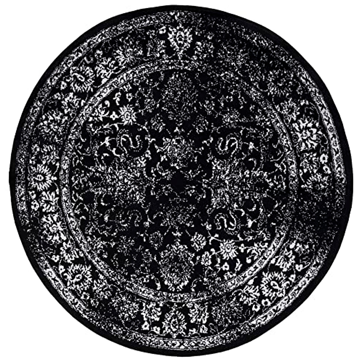 SAFAVIEH Adirondack Collection Area Rug - 4' Round, Black & Ivory, Oriental Distressed Design, Non-Shedding & Easy Care, Ideal for High Traffic Areas in Living Room, Bedroom, Dining (ADR109Z-4R)