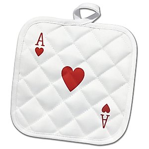 3D Rose Ace Playing Red Heart Suit-Gifts for Cards Players of Poker Bridge Games Pot Holder, 8" x 8"