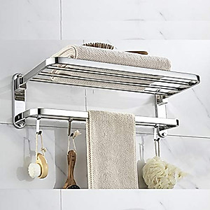 OMOONS Stainless Steel Wall Mounted Bathroom Towel Rack Brushed Towel Shelf Towel Holder Hotel Rail Shelf Storage Holder for The Bathroom