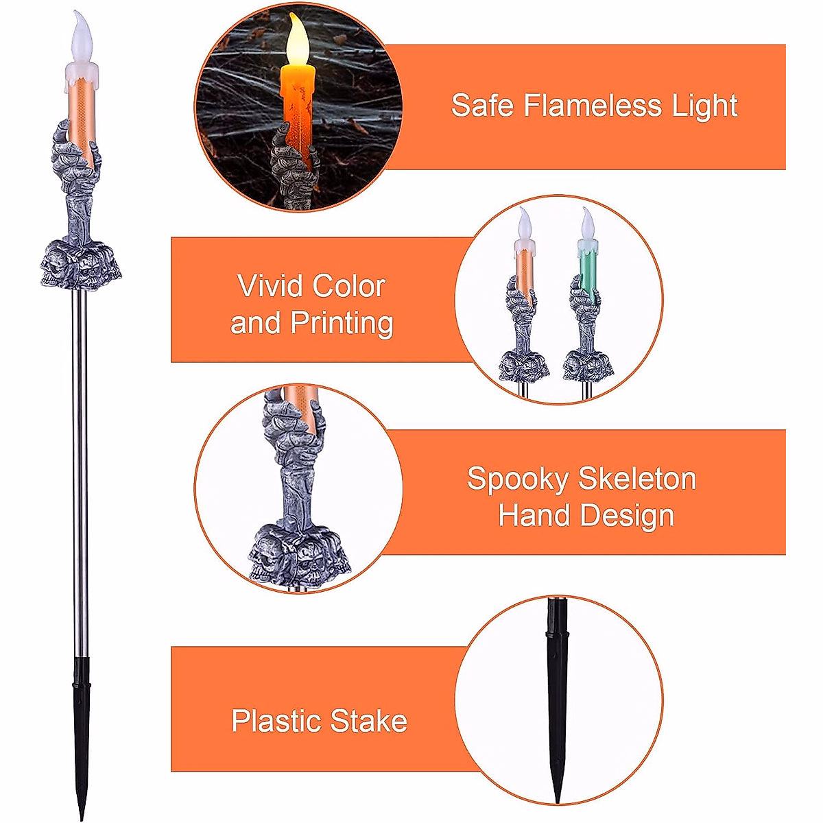 VOGVOG Halloween Pathway Lights, 5 Pack Candle Skull Hand Candle Holder, LED Halloween Decor Candle Lights, Solar Powered, Indoor and Outdoor Party Home Garden Porch Halloween Decoration