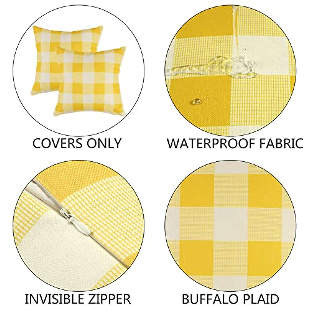 Famibay Decorative Outdoor Pillow Covers for Patio Furniture Set of 2 Buffalo Check Patio Throw Pillow Covers 18x18 Waterproof Outside Cushion Cases Cotton Pillow Covers for Porch Garden Bench(Yellow)