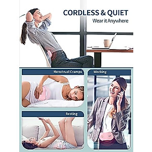 Slimpal Menstrual Heating Pad for Cramps, Portable Cordless Heating Pad for Period Pain Relief, Electric Heat Belt, Up to 8 Hours Constant Working, FSA HSA Eligible Gifts for Women Girl, Pink