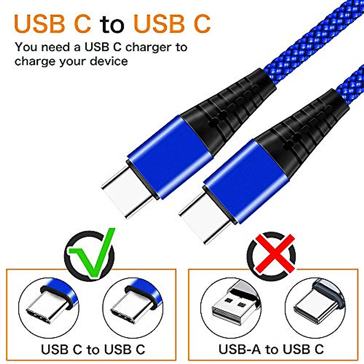 USB C to USB C Charger Cable Cord for Samsung Galaxy S22 S23 S21 S20 Plus Ultra FE 5G,Note 10 10+ 5G/20,Note20 A71 A52 A53,Z Flip 3 4,Fold 3 4,Pixel 6 Pro 5A 5,60W PD Fast Charge Charging Wire 6FT+6FT