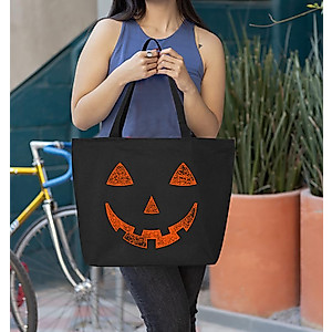 shop4ever Orange Jack O' Lantern Pumpkin Face Halloween Trick or Treat Heavy Canvas Tote with Zipper Reusable Shopping Bag Black ZIP 1