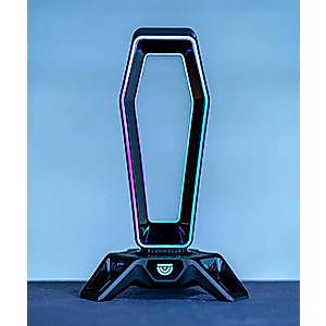 TRUSYO AUDIO THE PORTAL USB 3.0 headset stand with dual RGB lights, 3 usb charger ports, a headphone holder for wired or wireless headphones, great for gaming stations. A gaming accessory.