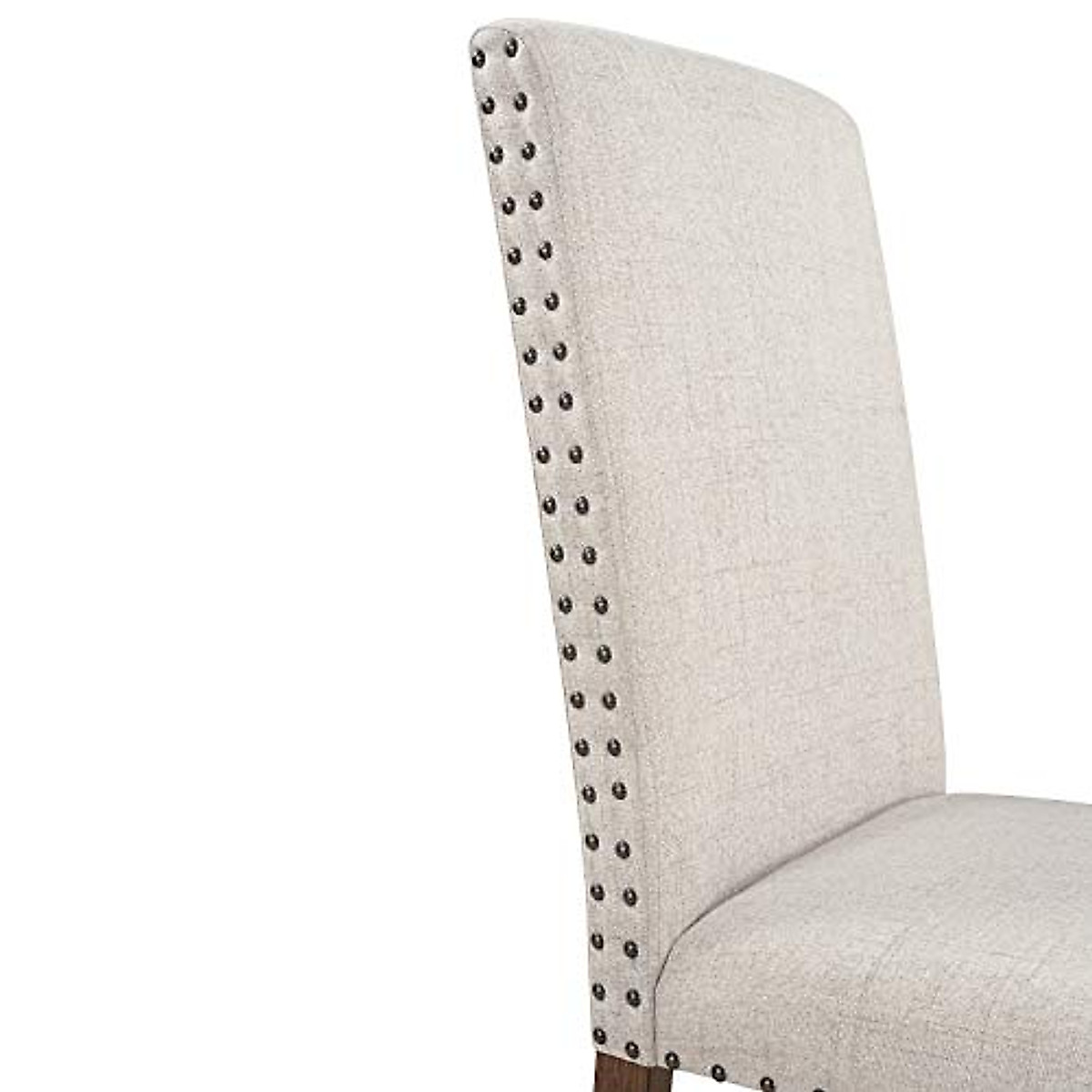 Winwee Dining Chairs with Copper Nails and Solid Wood Legs Upholstered Armless Dining Chair with High Back Upholstered Stools, Cotton-Linen Blend Fabric Set of 2 (Beige)