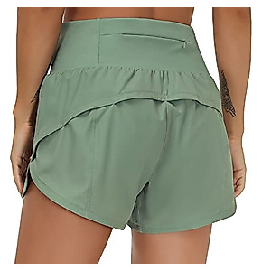 THE GYM PEOPLE Womens High Waisted Running Shorts Quick Dry Athletic Workout Shorts with Mesh Liner Zipper Pockets (Jasmine Green, Small)