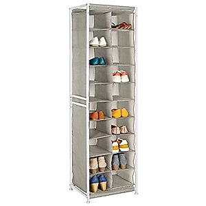 mDesign Vertical Fabric and Metal Standing Shoe Tower Rack & Organizer - 10-Tier Shoe Stand - Holds 20 Pairs of Mens, Womens and Kids Shoes, Easy Assembly - Closet Organization - Linen