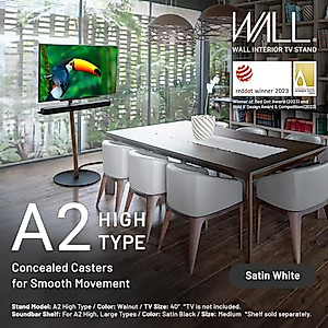 WALL A2 High Type | Japanese Rolling Portable Free-Standing 24-55 Inch Universal TV Stand with Concealed Caster Wheels | Satin White