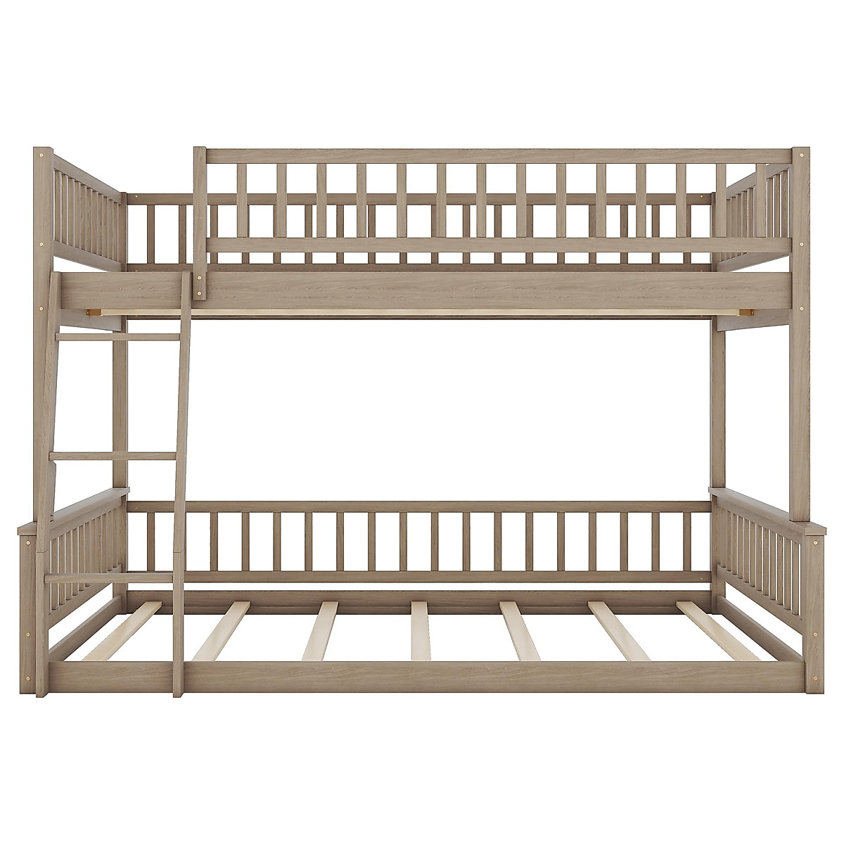 CITYLIGHT Full XL Over Queen Bunk Beds for Adults and Teens, Wood Bunk Bed Full Over Queen with Ladder and Guardrails,Detachable Bunk Bed for Boys Girls,Walnut