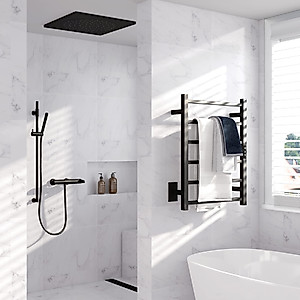 Sharpeye Towel Warmer with 24hr Timer, Matte Black Heated Towel Rack for Bathroom, Plug-in/Hardwired, Wall Mounted Electric Towel Drying Rack, with Temperature Control