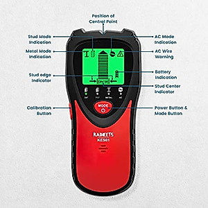 KAIWEETS Stud Finder Wall Scanner, 5 in 1 Electronic Stud Detector with Tricolor Backlight and Audio Alarm, Stud Sensor Beam Finders for the Center and Edge of Wood, AC Wire, Metal and Studs Detection