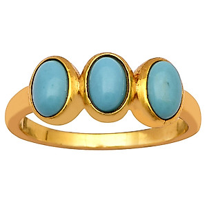 Trio Stone Oval Cab Turquoise Gemstone 14 kt Gold Plated Sterling Sold Silver Vintage Ring December Birthstone Ring (12)