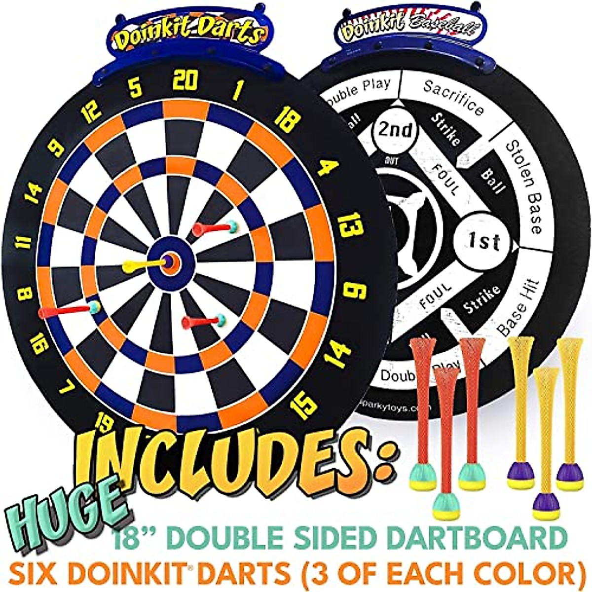 Marky Sparky Doinkit Darts Magnetic Dartboard - XL Rollup Design - Two Sided Baseball Darts - Kid Safe Durable Doinkit Darts - Fun Indoor Wall Game for Boys and Girls