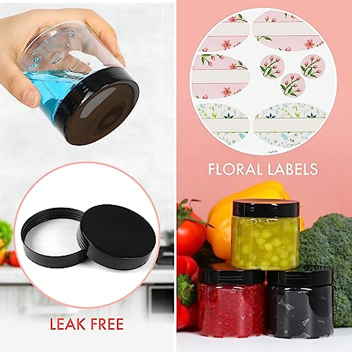 Plastic Containers with Lids 6oz 40Pack, Jaisie.W Empty 6 oz Small Containers with Lids&Labels- Refillable Plastic Jars with Lids -Sugars Scrub Jars/Slime Containers (6 fl.oz, 40Pack)