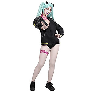 C-ZOFEK Rebecca Cosplay Outfits Black Coat Halloween Costume (X-Large) with Tattoo Stickers (pink)